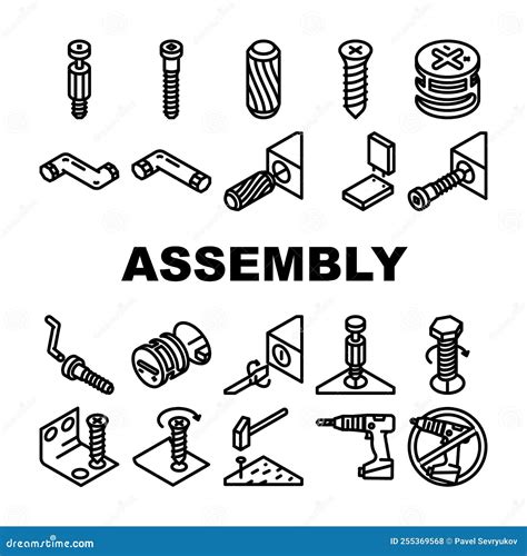 Assembly Instruction Furniture Icons Set Vector Stock Vector