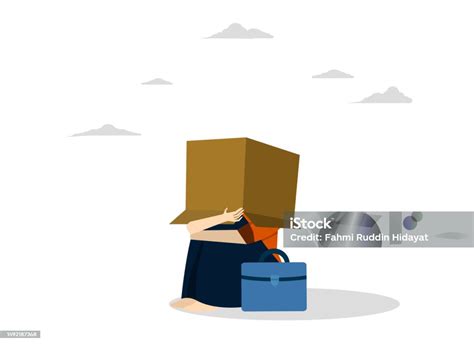 사업 실패 파산 또는 실패한 기업가 개념 업무 실수 또는 불운 우울한 사업가는 상자로 머리를 가리고 앉아 사람이나 사회를 대면할 수 없기 때문에 부끄러워합니다 0명에 대한