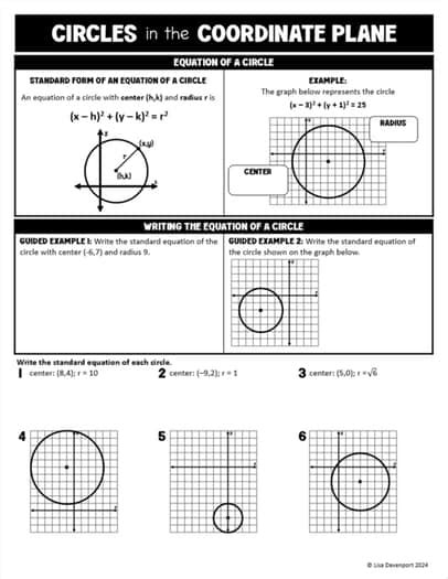 Circles In The Coordinate Plane Geometry Guided Binder Notes Tpt