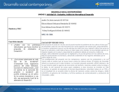 Actividad 10 Alternativas De Desrrollo DESARROLLO SOCIAL