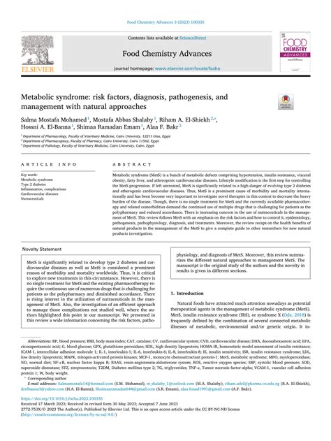 Pdf Metabolic Syndrome Risk Factors Diagnosis Pathogenesis And