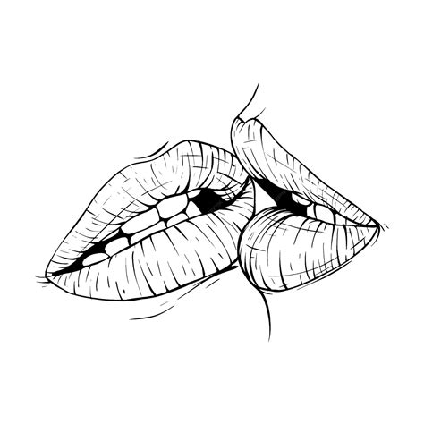 Premium Vector Couple Kissing Lips Sketch Vector Illustration Line Art
