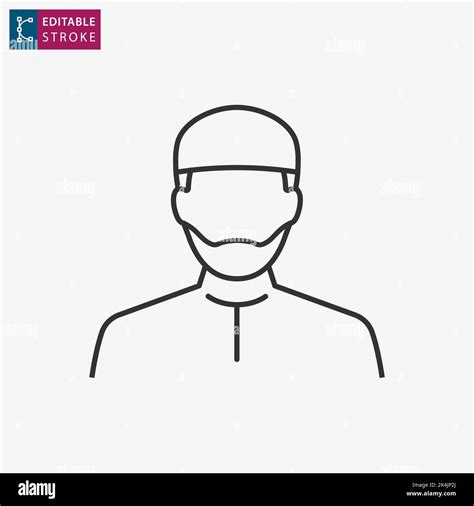 Arabic Man Line Icon On White Background Editable Stroke Vector