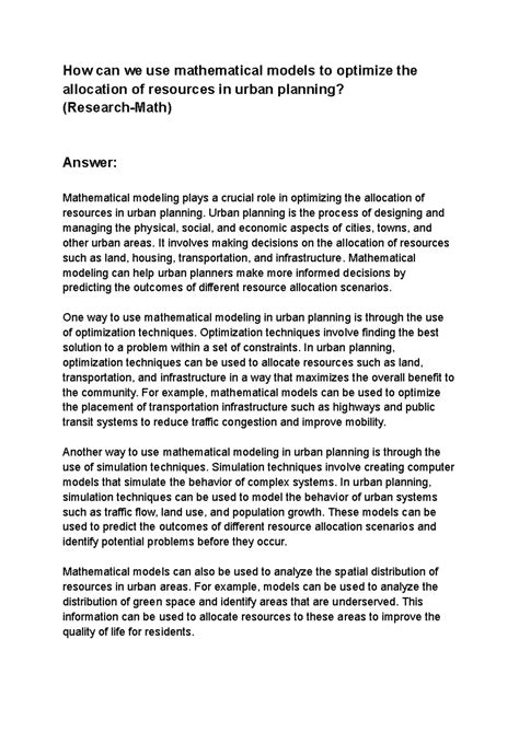 How Can We Use Mathematical Models To Optimize The Allocation Of Resources In Urban Planning