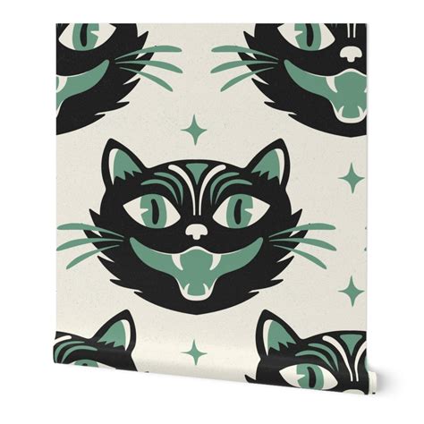 Black Magic Halloween Cat Ivory Wallpaper Spoonflower