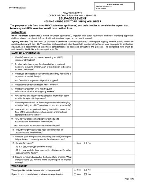 OCFS 5470 Self Assessment Helping Hands New York HHNY Volunteer