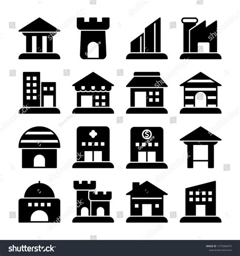 Building Icons Pack Isolated Building Symbols Stock Vector Royalty