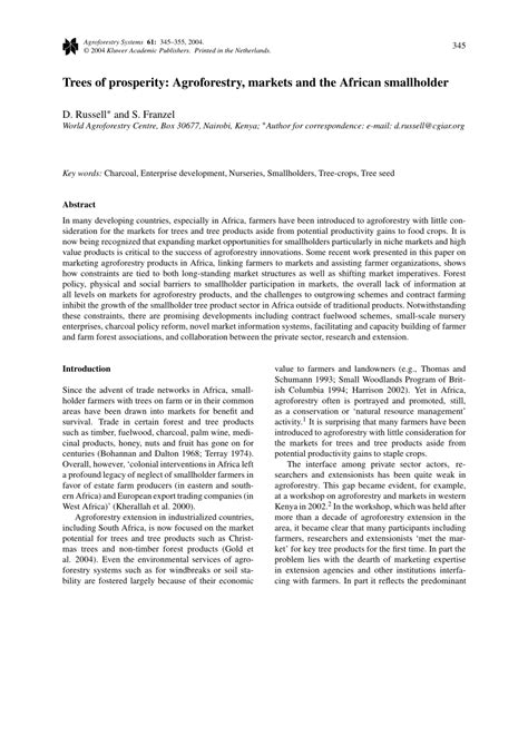 Pdf Trees Of Prosperity Agroforestry Markets And The African