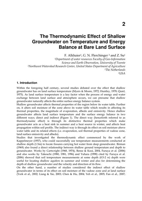 Pdf The Thermodynamic Effect Of Shallow Groundwater On Temperature And Energy Balance At Bare