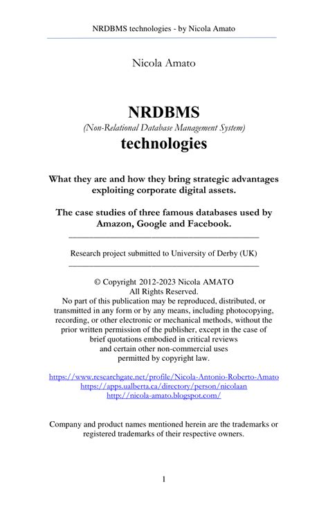 PDF NRDBMS Non Relational Database Management System Technologies