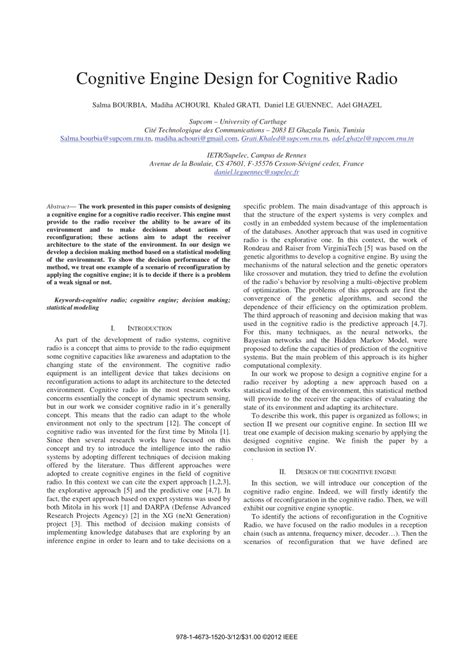 pdf cognitive engine design for cognitive radio