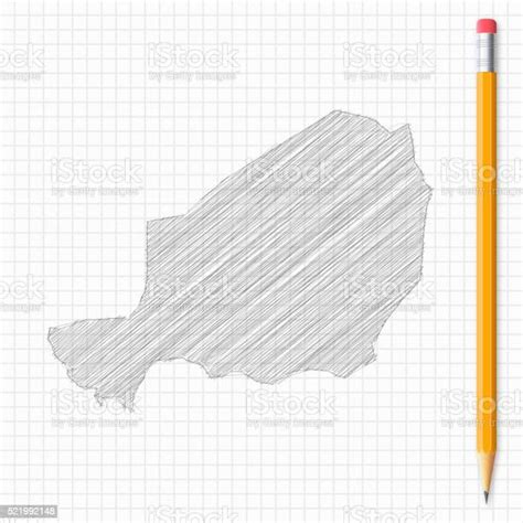 Niger Map Sketch With Pencil On Grid Paper Stock Illustration