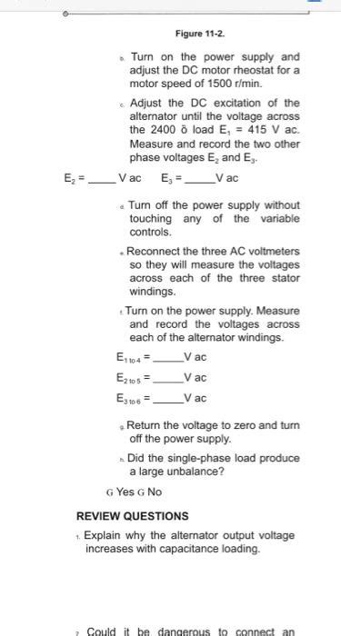 solved experiment 11 the alternator under load objective