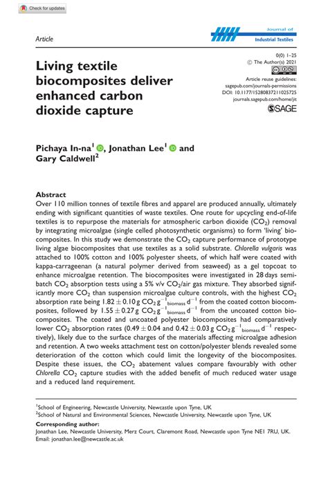 Pdf Living Textile Biocomposites Deliver Enhanced Carbon Dioxide Capture