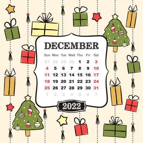 2022年日历主题模板 12月 向量例证 插画 包括有 日历 节假日 可打印 动画片 打印 216258040