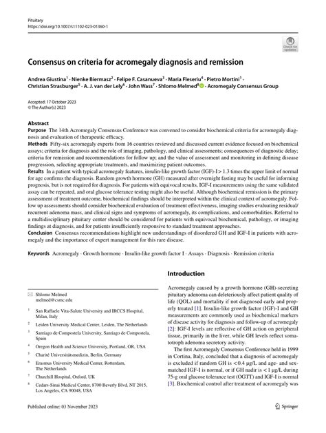 Pdf Consensus On Criteria For Acromegaly Diagnosis And Remission