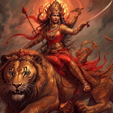 Premium Photo Goddess Durga Images Sitting On The Lion Image Generative Ai