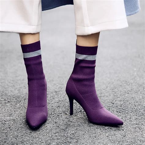 Fashion Ankle Elastic Sock Boots Chunky High Heels 85cm Stretch Women