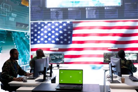 Premium Photo Us Army Working In A Top Secret Control Center With Isolated Mockup Screen
