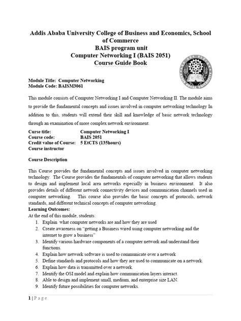 Course Outline Computer Netwoking I Pdf Computer Network Osi Model