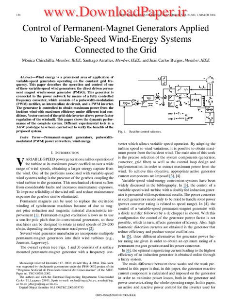 Pdf Control Of Permanent Magnet Generators Applied To Variable Speed Wind Energy Systems