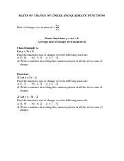 Understanding Rates Of Change In Linear And Quadratic Functions Course Hero