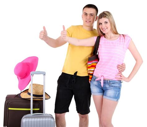 Pareja Joven Turista Aislado En Blanco Foto Premium