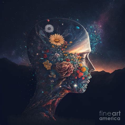 Mind Of The Human Is Connected With A Flower Of The Universe Digital