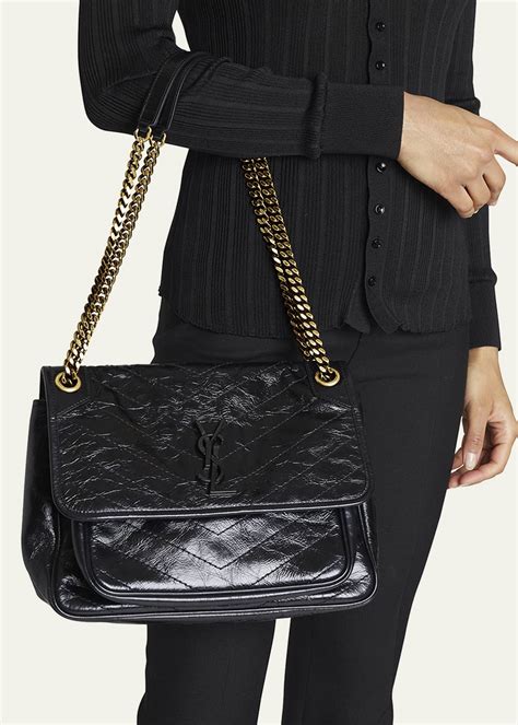 Saint Laurent Niki Medium Flap YSL Shoulder Bag In Crinkled Leather Bergdorf Goodman