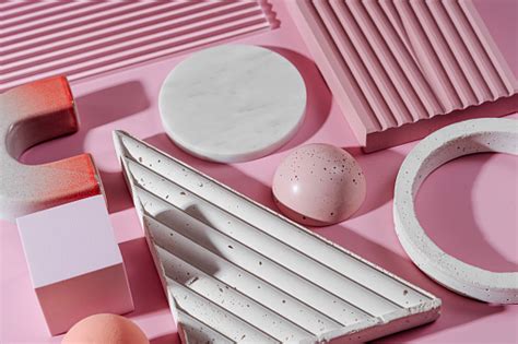 파스텔 배경에 기하학적 인 콘크리트 그림과 돌 다양한 재료와 기하학적 모양으로 현대적인 세트 개념에 대한 스톡 사진 및 기타 이미지 Istock