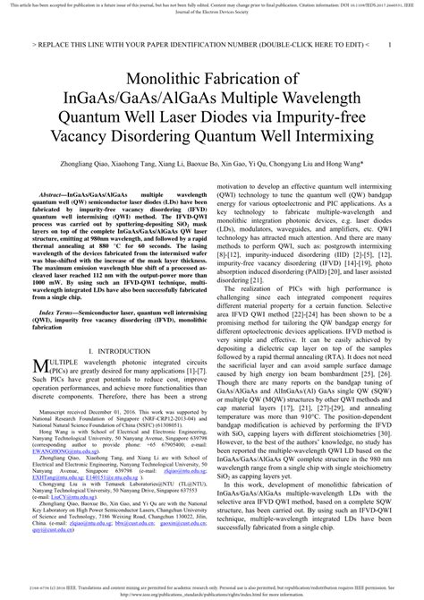 Pdf Monolithic Fabrication Of Ingaas Gaas Algaas Multiple Wavelength