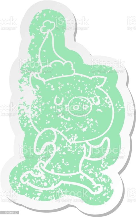 행복 한 기발한 만화 산타 모자를 쓰고 달리는 돼지의 고민 스티커 낙서 드로잉에 대한 스톡 벡터 아트 및 기타 이미지 낙서 드로잉 농장 달리기 Istock