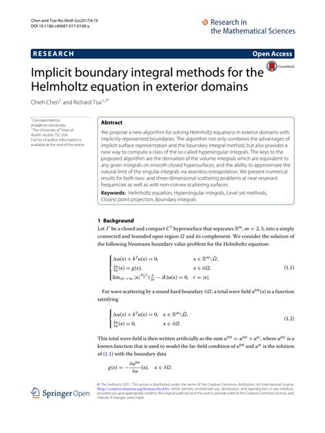 Pdf Implicit Boundary Integral Methods For The Helmholtz Equation In Exterior Domains