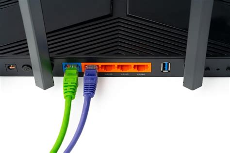 Premium Photo Modern Router With Cables Plugged In Close Up