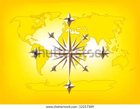 Gold Compass Rose World Map Vector Stock Vector Royalty Free 12257389