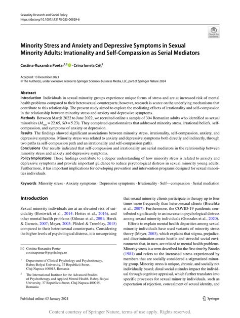 Minority Stress And Anxiety And Depressive Symptoms In Sexual Minority