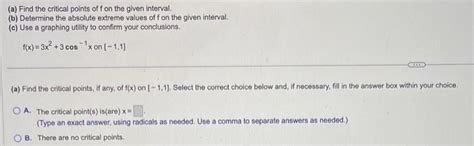 Solved A Find The Critical Points Of F On The Given Chegg