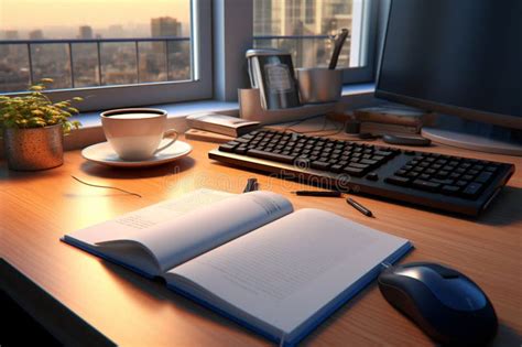 Office Desk With A Notepad Coffee And Computer Stock Illustration Illustration Of Keyboard
