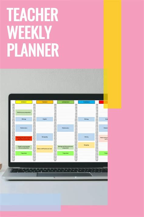 Teacher Weekly Planner Excel Template Teacher Weekly Schedule Lesson Planner Colored Scheduled