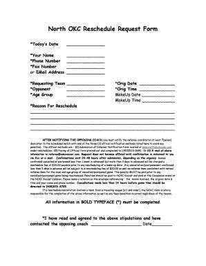 Fillable Online North Okc Reschedule Request Form Rev Fax Email