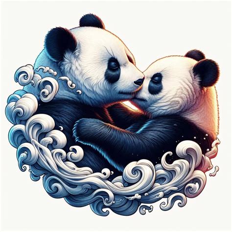 Two Pandas Hugging In A Heart Shape Design Isolated In White Backround Premium Ai Generated Image