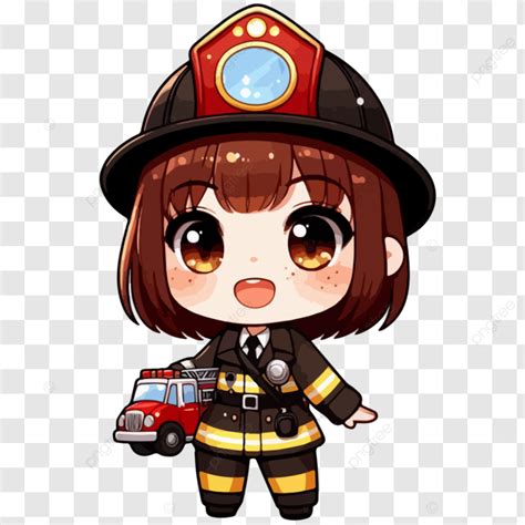 Cute Girl With Firefighter Uniform Firefighter Girl Profession Png