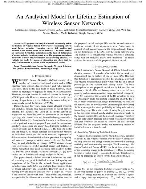 Pdf An Analytical Model For Lifetime Estimation Of Wireless Sensor