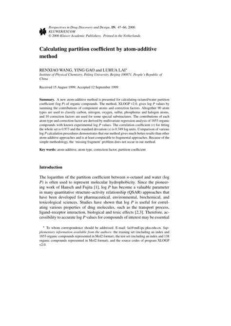 Pdf Calculating Partition Coefficient By Atom Additive Method