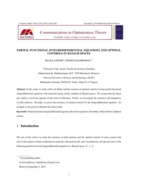 Pdf Partial Functional Integrodifferential Equations And Optimal