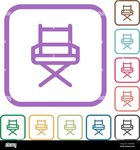 director chair outline simple icons in color rounded square frames on