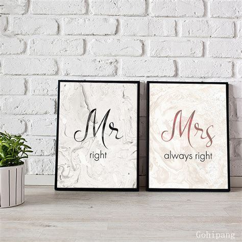 Mr Mrs Romantic Canvas Prints Marble Wall Art For Master Bedroom
