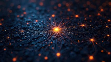 Abstract Digital Complex Circuit Board Pattern Background With Glowing Blue Data Nodes And