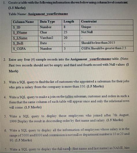 Solved 6 Write A Sql Query To Display All The Infomation Of