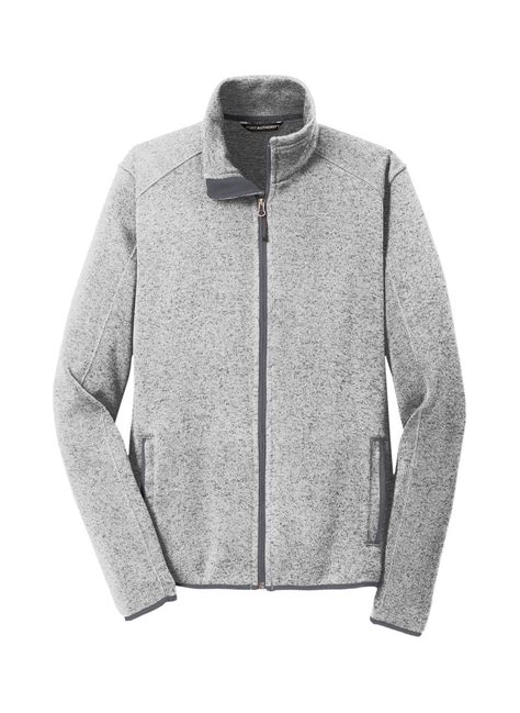 Port Authority Mens Grey Heather Sweater Fleece Jacket Embroidered